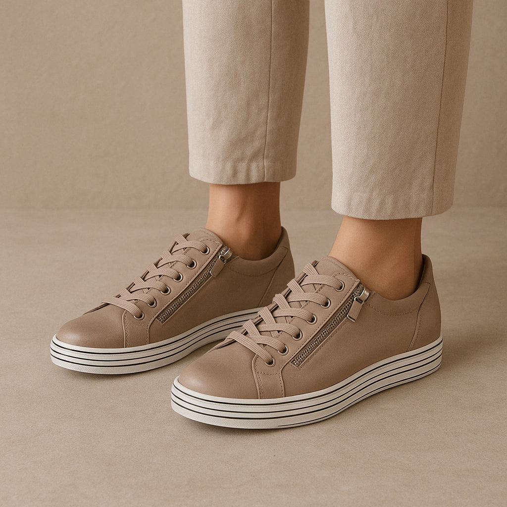 Cabello Unity Dk Stone Comfort Leather Sneakers – Women’s Casual Shoes