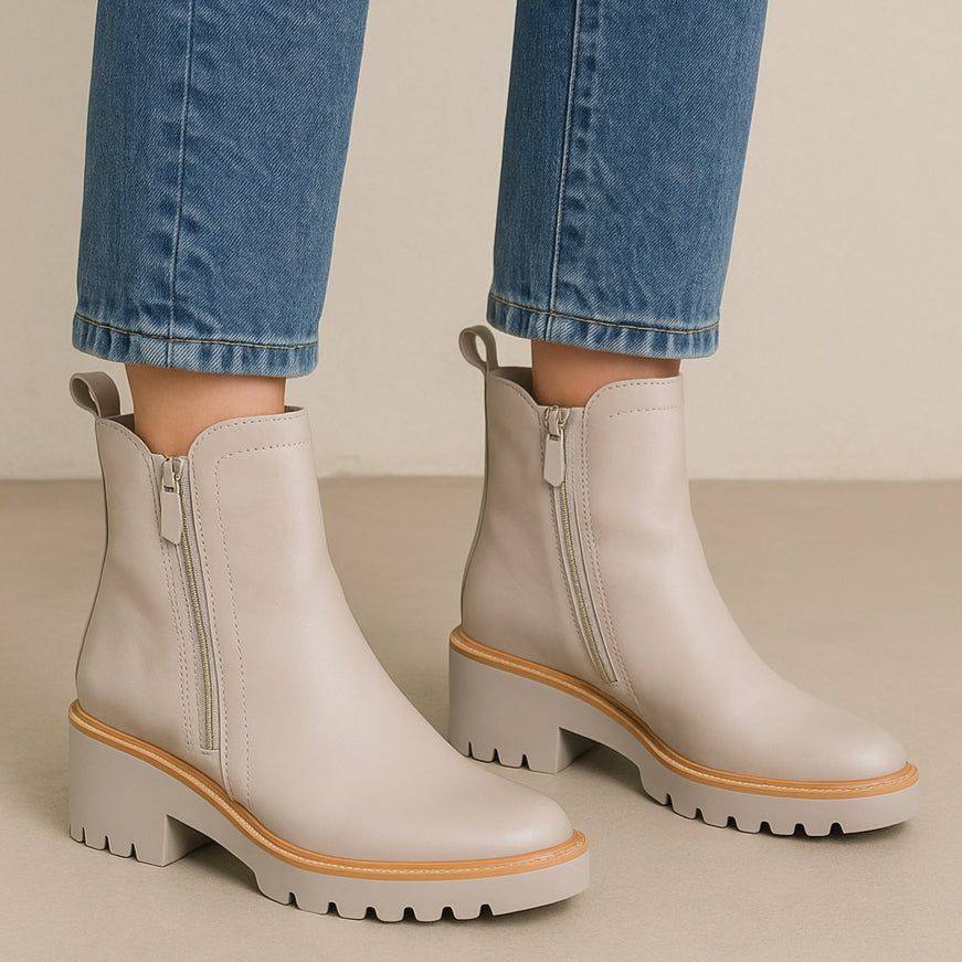 EOS Parson Boots – Stone Leather Twin Zip Boots for Women NZ